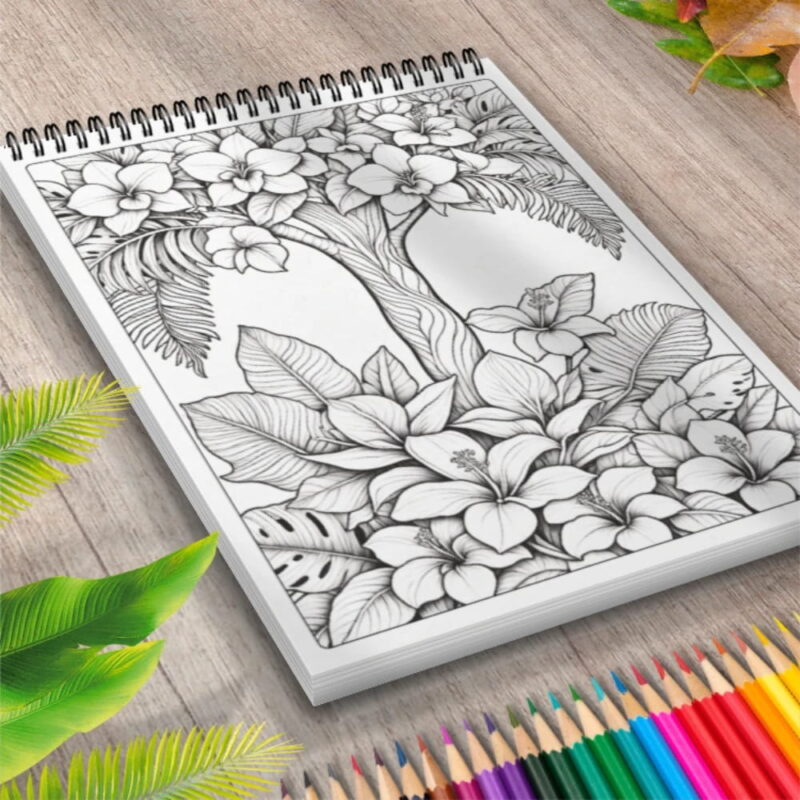 Carte de colorat - Copaci cu flori - Colorit