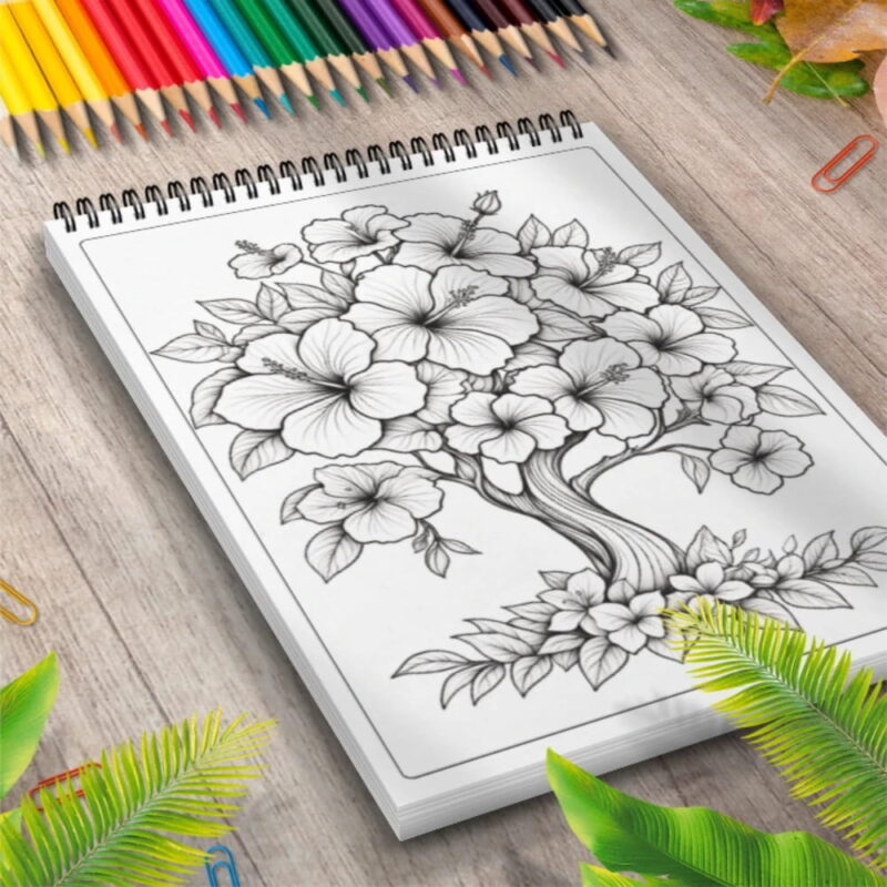 Carte de colorat - Copaci cu flori - Colorit